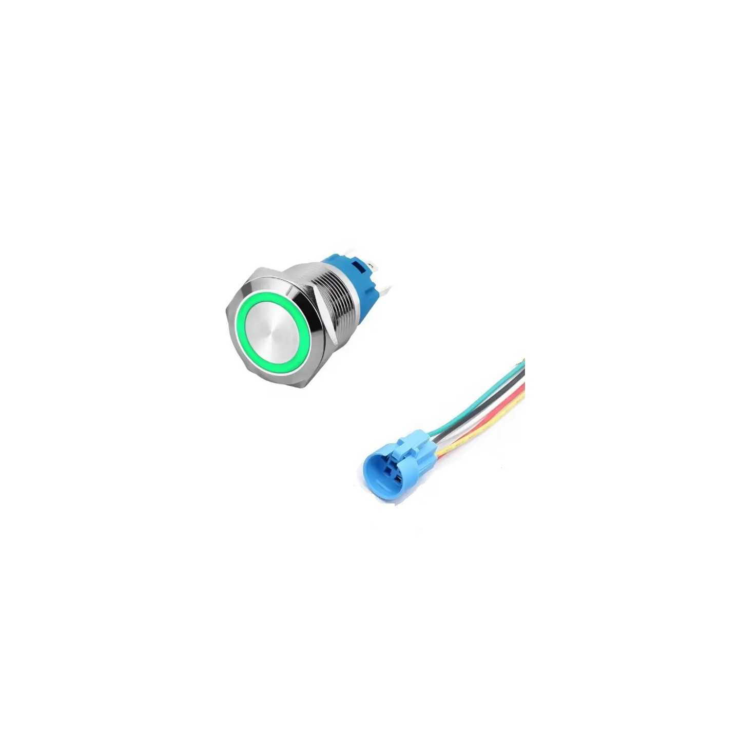 Intrerupator buton LED verde SW 4 OFF-(ON) fara retinere metal 22mm 12 ...