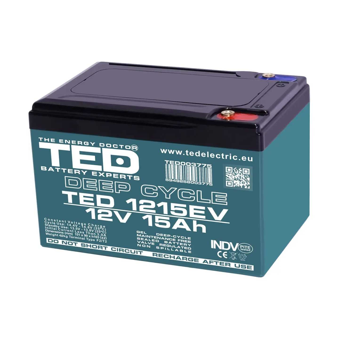 Acumulator AGM /VRLA12V 15A Deep Cycle 151mmx98mmxh95mm pentru vehicule electrice M5 TED Battery ...